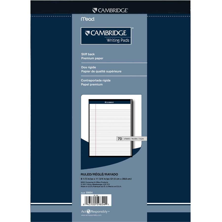Cambridge® Office Pad Letter. Quadruled, 4 sq. / in., 80 sheets. white