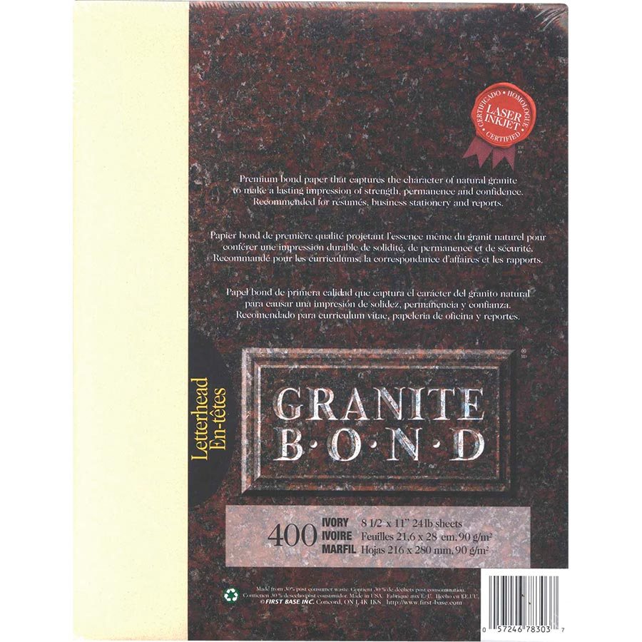 Granite Bond Paper Package of 100 white