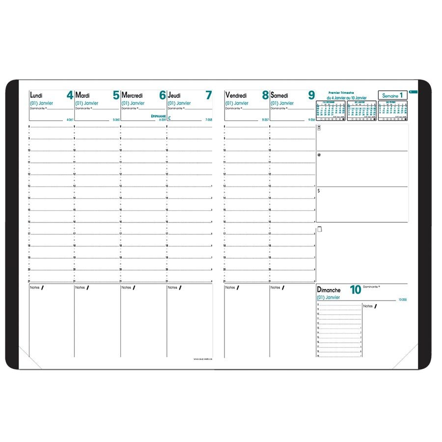 Prenote Weekly Diary (2026) Complete diary, French black