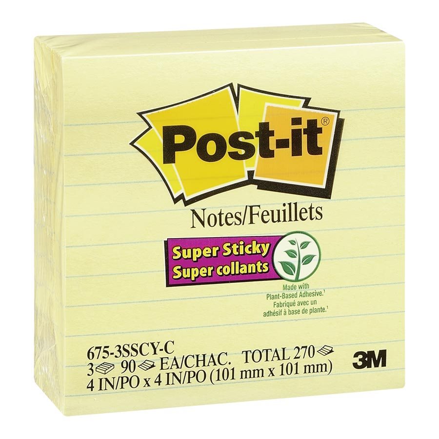Feuillets super collants Post-it® 12 blocs 3 x 3 po.